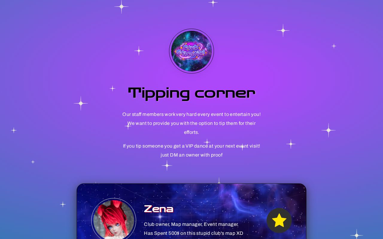 Club celestial tipping corner